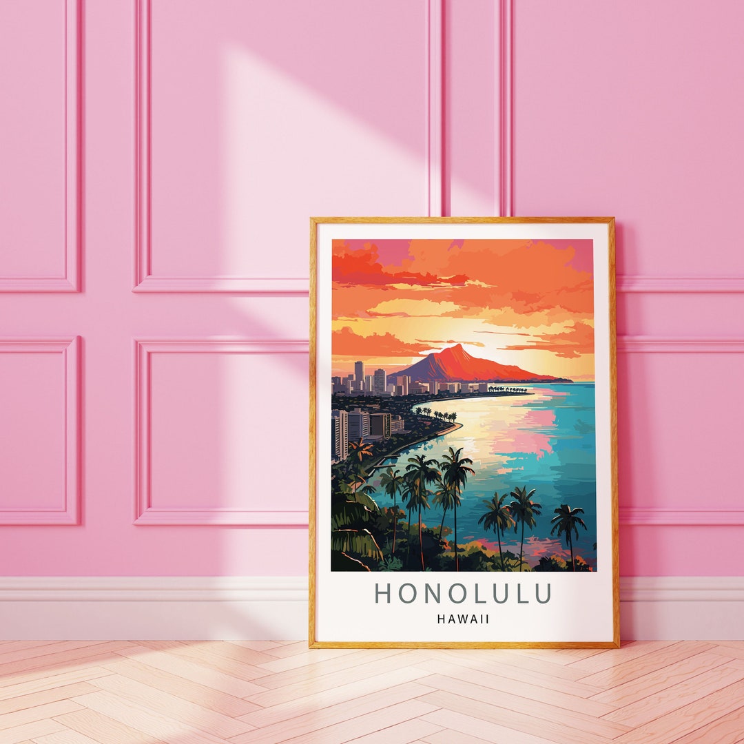 Honolulu Print Hawaii Travel Print Honolulu Wall Decor Hawaii ...