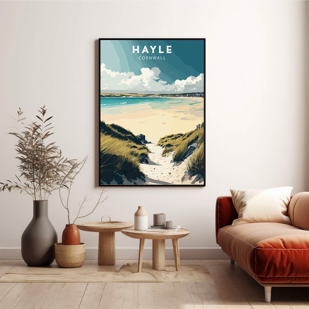 HAYLE BEACH Poster Wall Art Print | CORWALL Art | Travel Poster ...