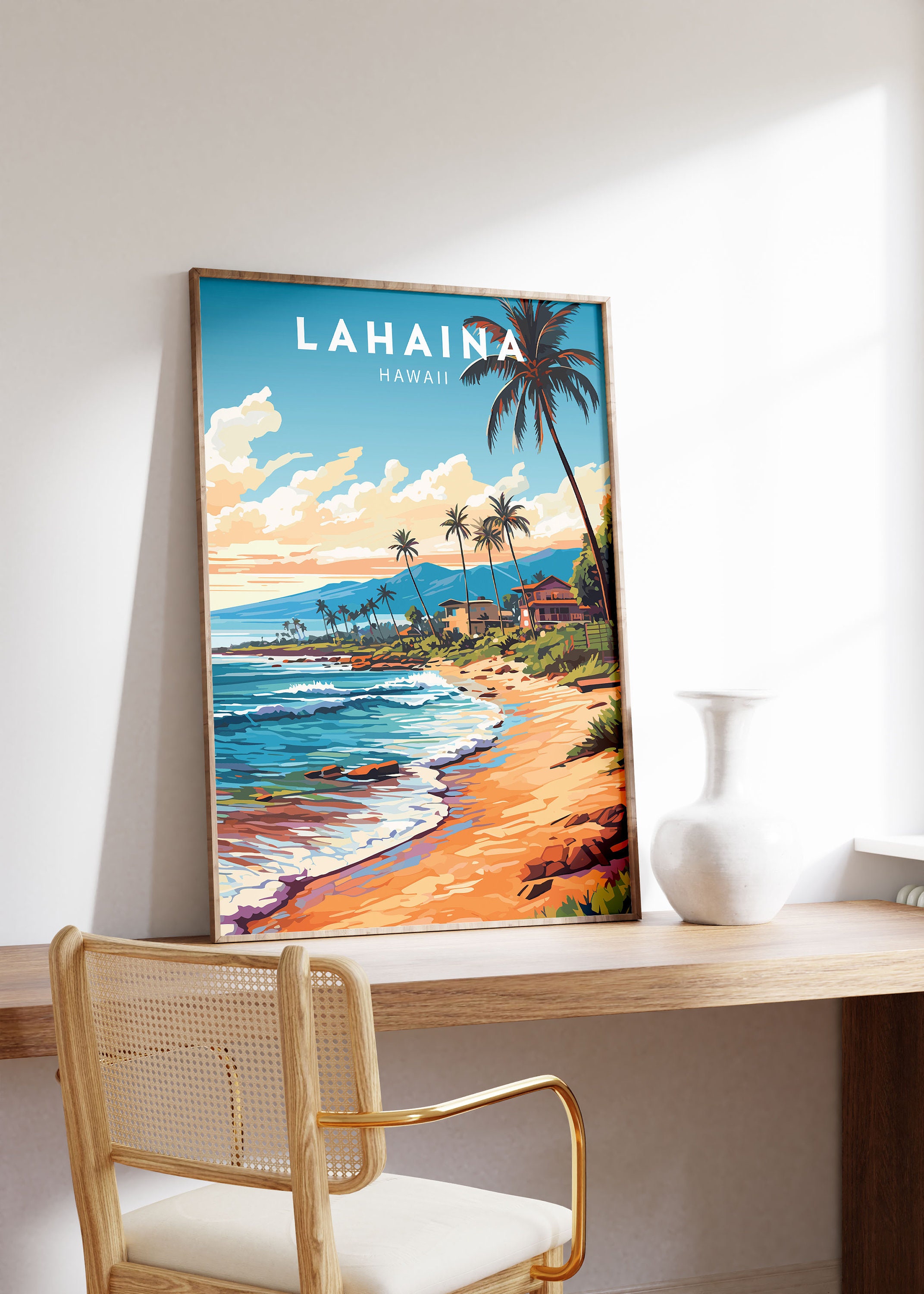 Lahaina Hawaii Travel Print Lahaina Wall Decor Hawaii Illustration ...