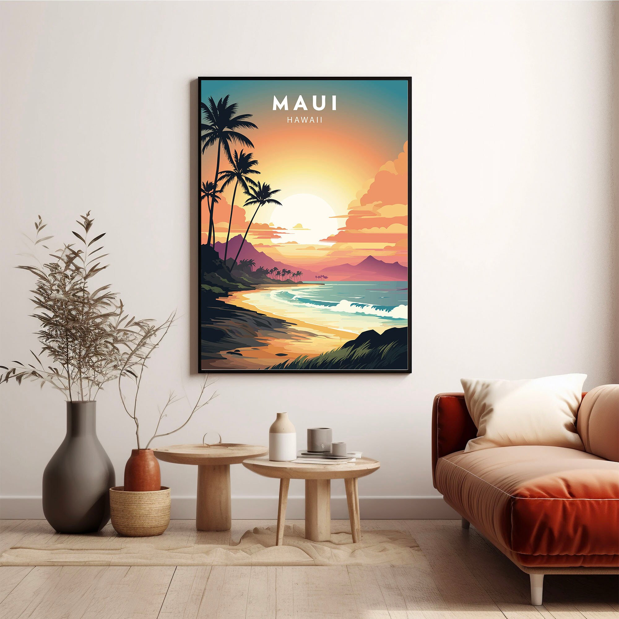 Maui Hawaii Travel Print Maui Wall Decor Hawaii Illustration Lahaina ...