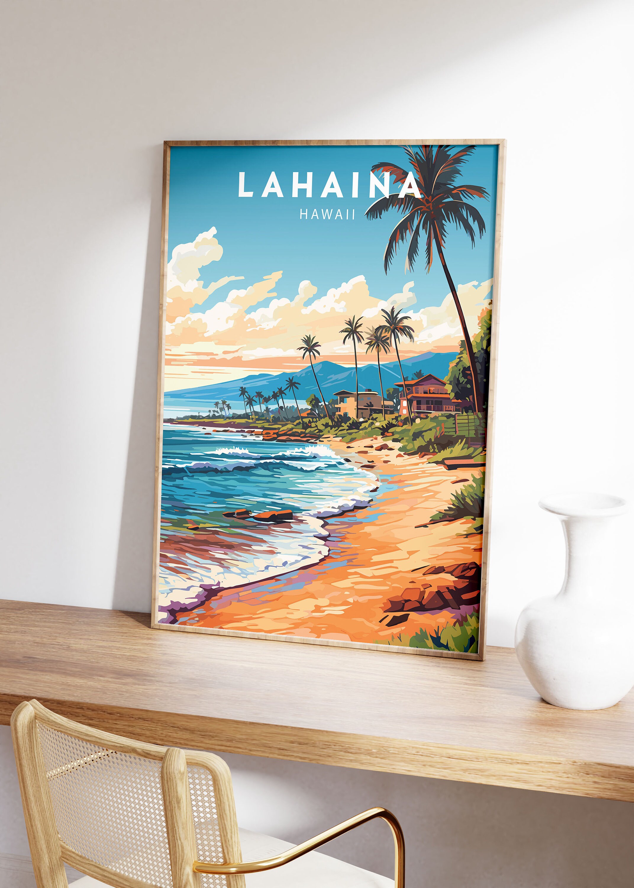 Lahaina Hawaii Travel Print Lahaina Wall Decor Hawaii Illustration ...