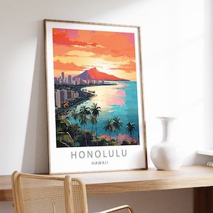 Honolulu Print Hawaii Travel Print Honolulu Wall Decor Hawaii ...