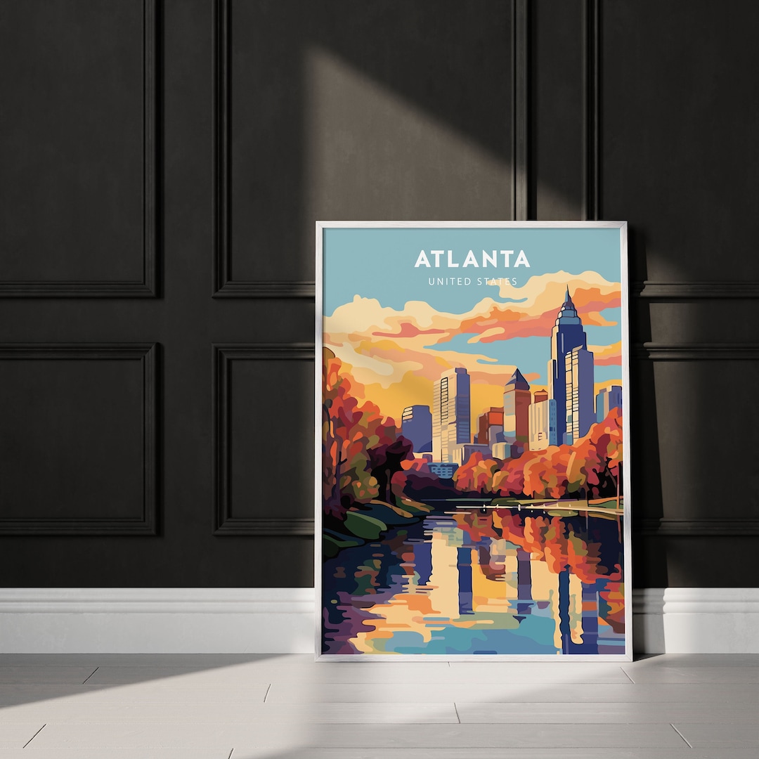 Atlanta Georgia Skyline Art Print, Modern Travel Poster (digital ...