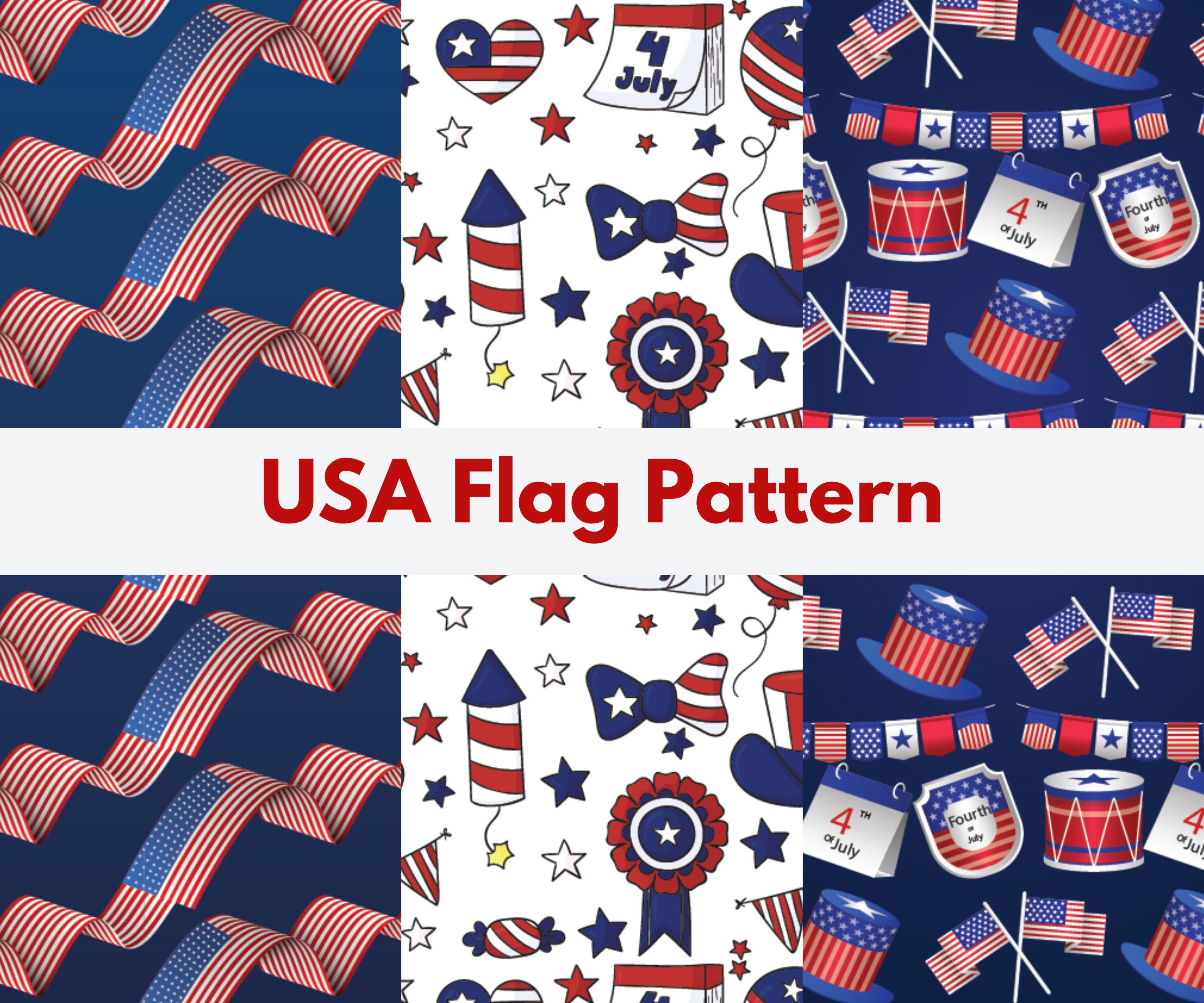 USA Flag Digital Paper, Red White & Blue Seamless Pattern, Patriotic ...
