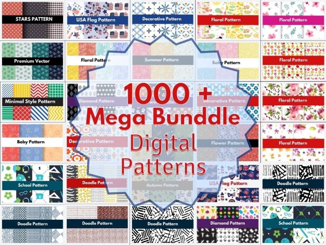 1000 Digital Pattern Bundle, Mega Bundle, Seamless Pattern, Instant ...