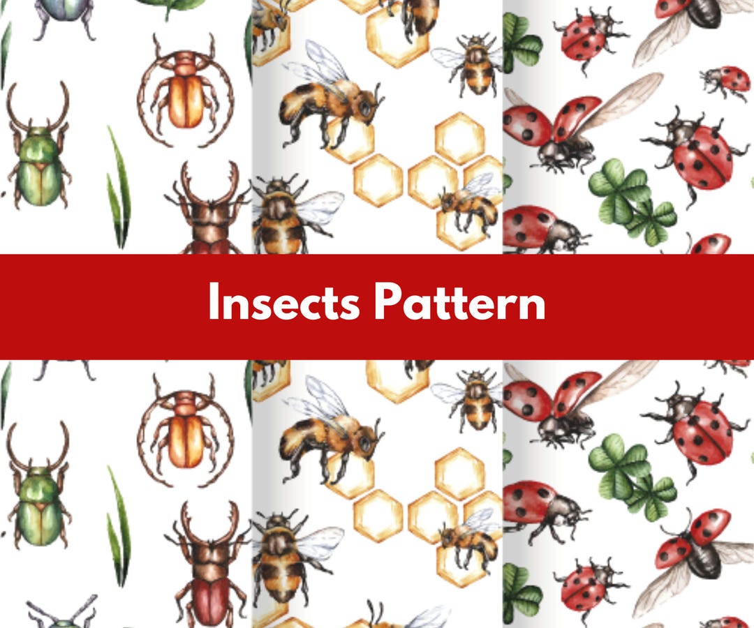 Watercolor Insects Pattern Seamless Digital Papers Printable Scrapbook ...