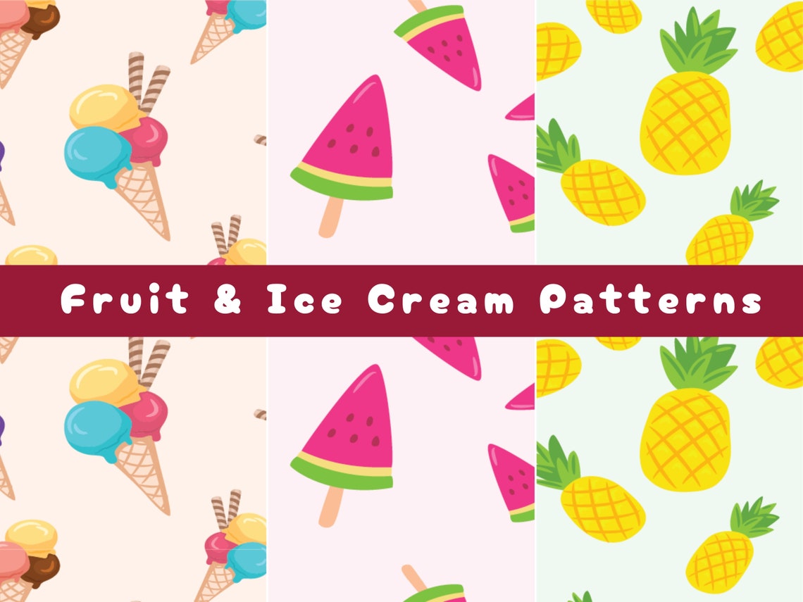 Watercolor Ice Cream Digital Paper, Summer Digital Paper, Fruit Pattern ...