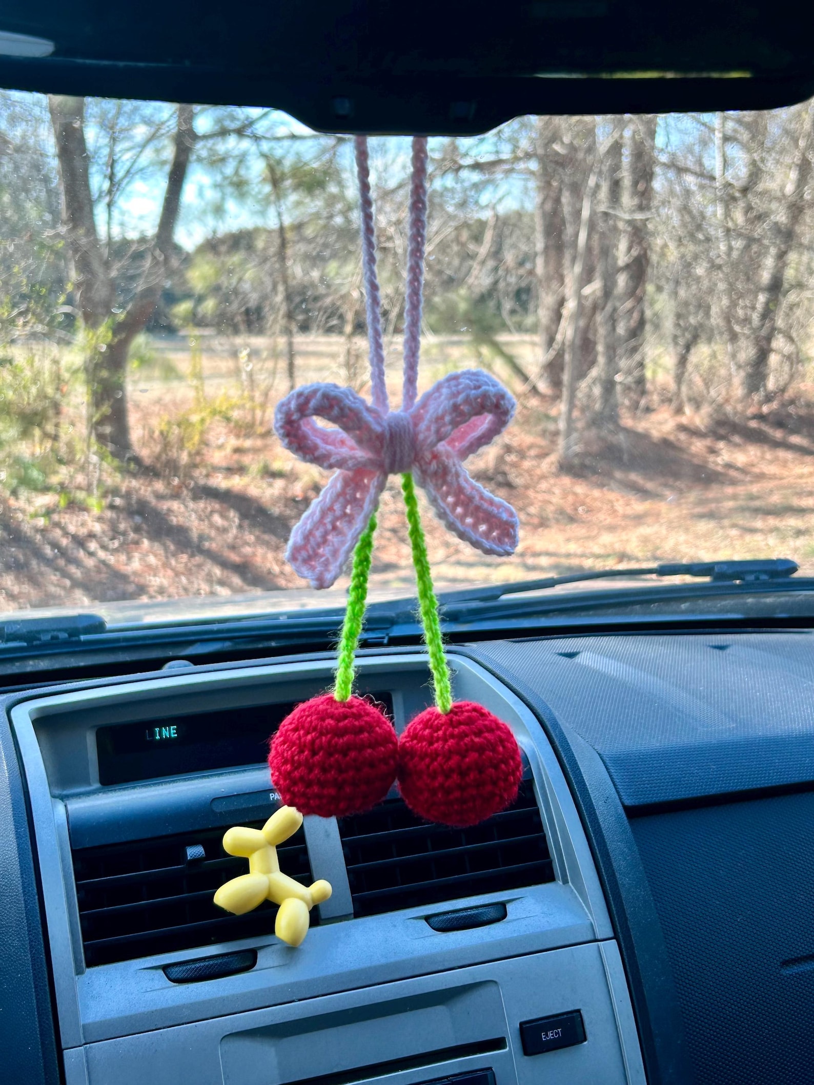 Crochet Cherry Bow Car Charm - Etsy