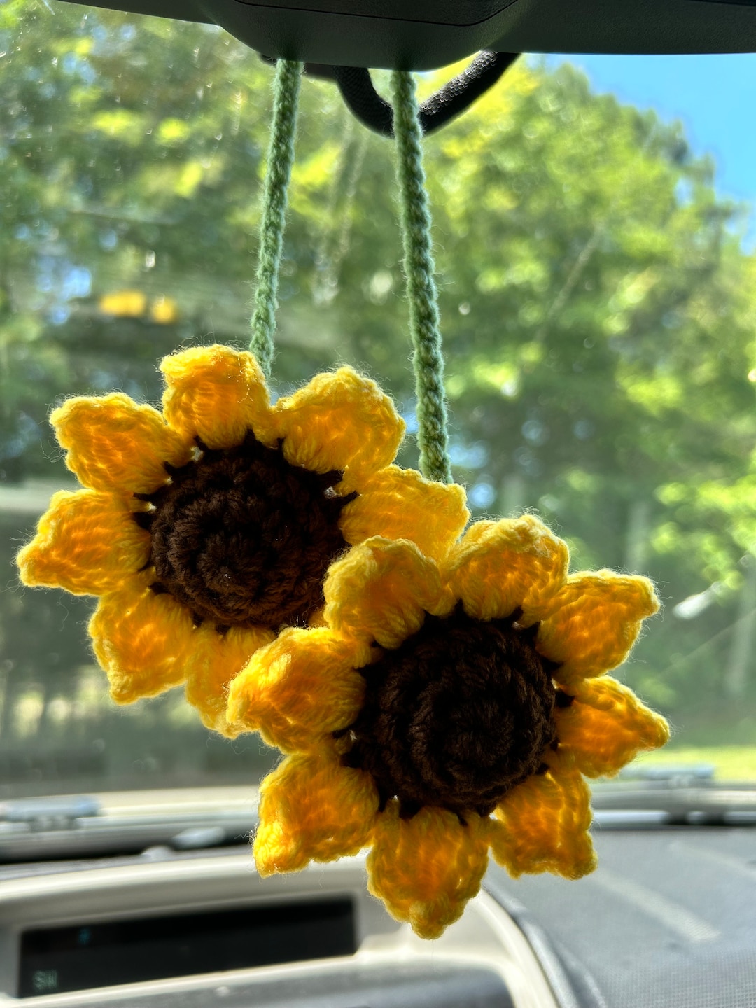 Crochet Double Sunflower Car Charm - Etsy