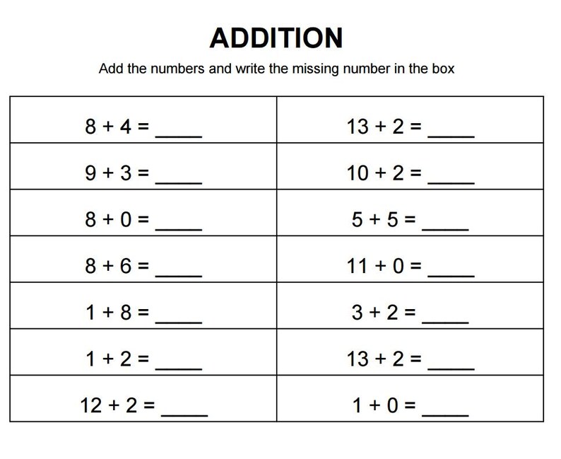 30 Printable Addition Worksheets Bundle | Numbers 1–20 | Kindergarten ...