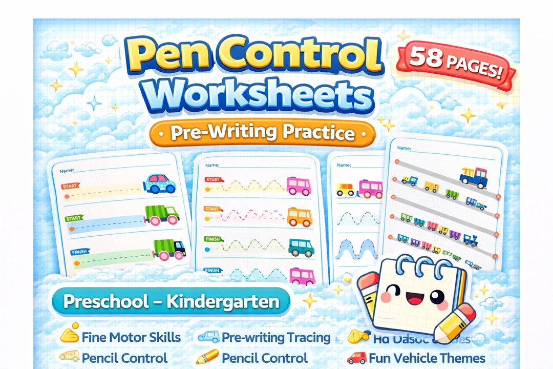 58 Printable Pen Control Worksheets | Pre-writing Tracing | Preschool ...