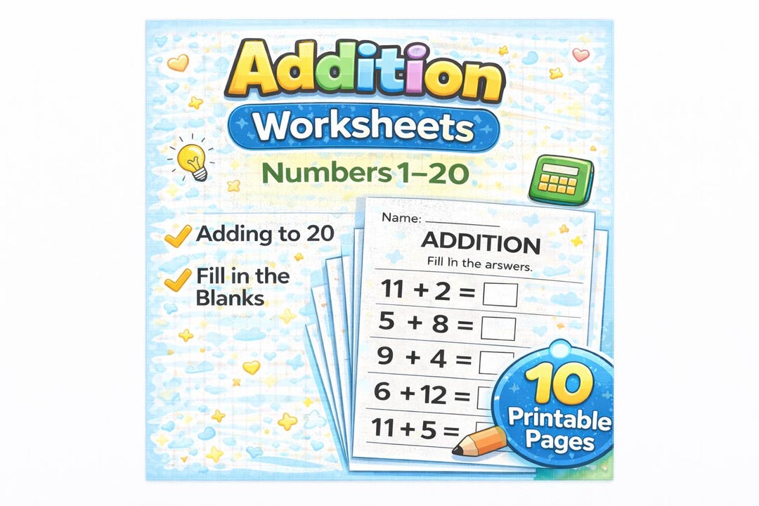 10 Printable Addition Worksheets | Fill in the Blanks | Adding to 20 ...