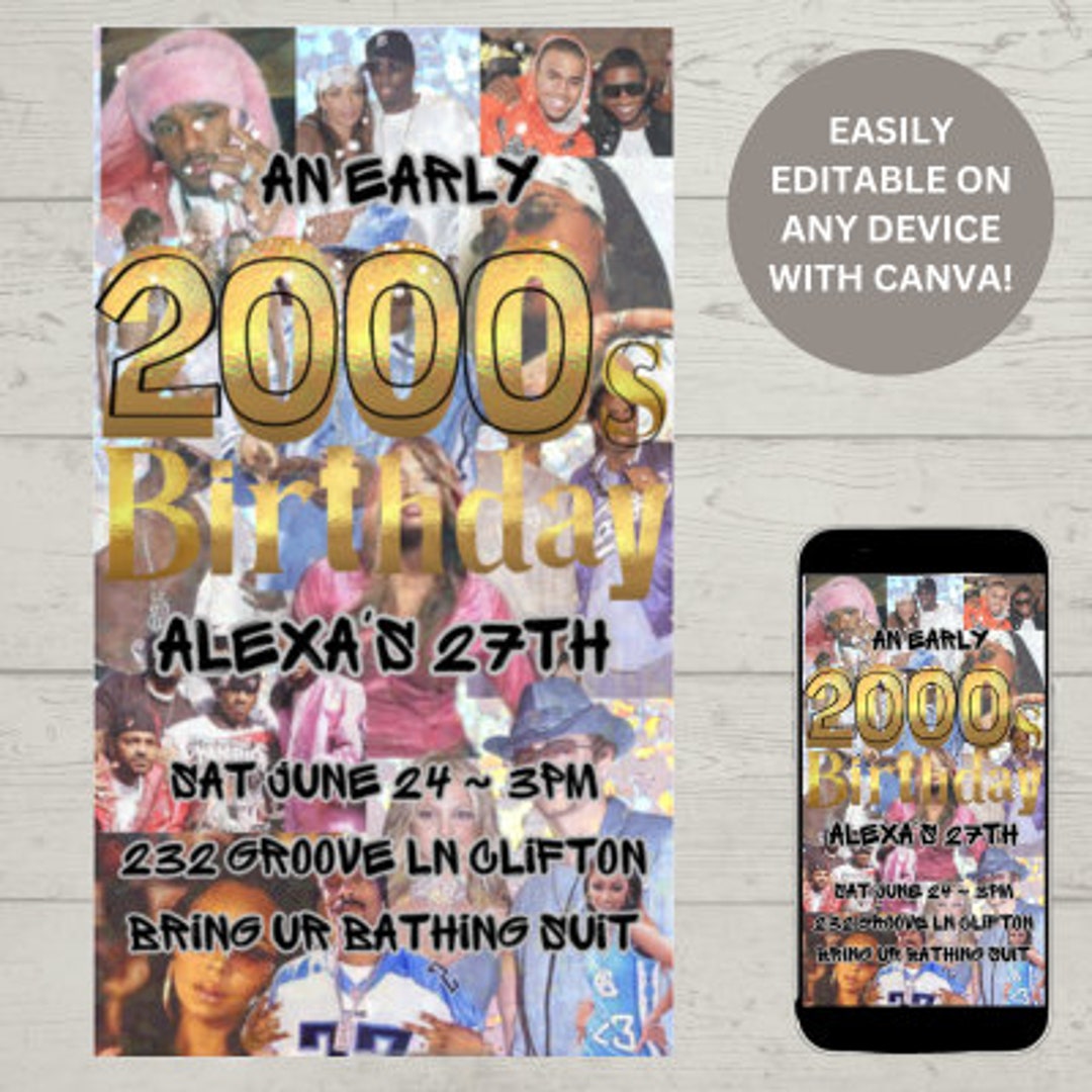 2000s Theme Birthday Invitation | Editable Invitation | Digital ...