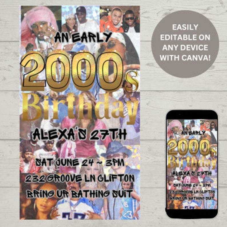 2000s Theme Birthday Invitation | Editable Invitation | Digital ...
