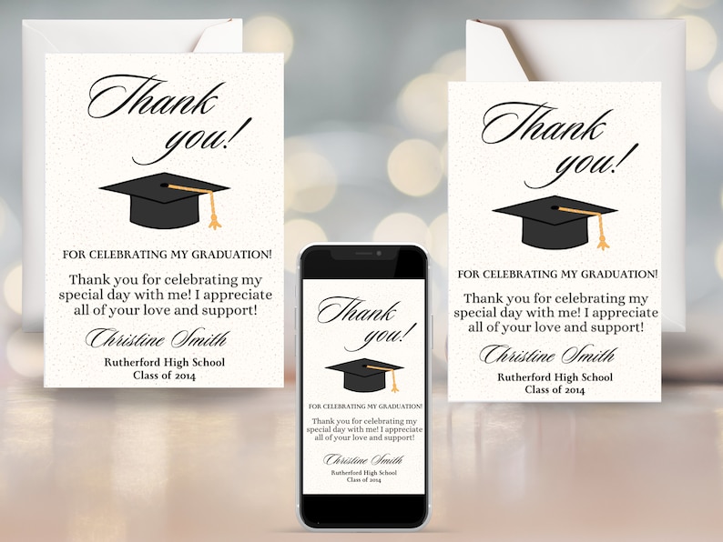 Graduation Thank You Card Template, Editable Modern Grad Thank You Note ...
