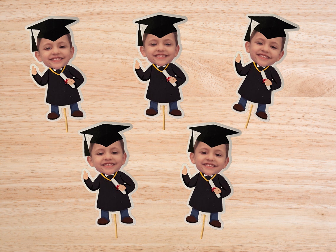 Graduation Cap Cupcake Toppers, Custom Graduation Cupcake Toppers, Face ...