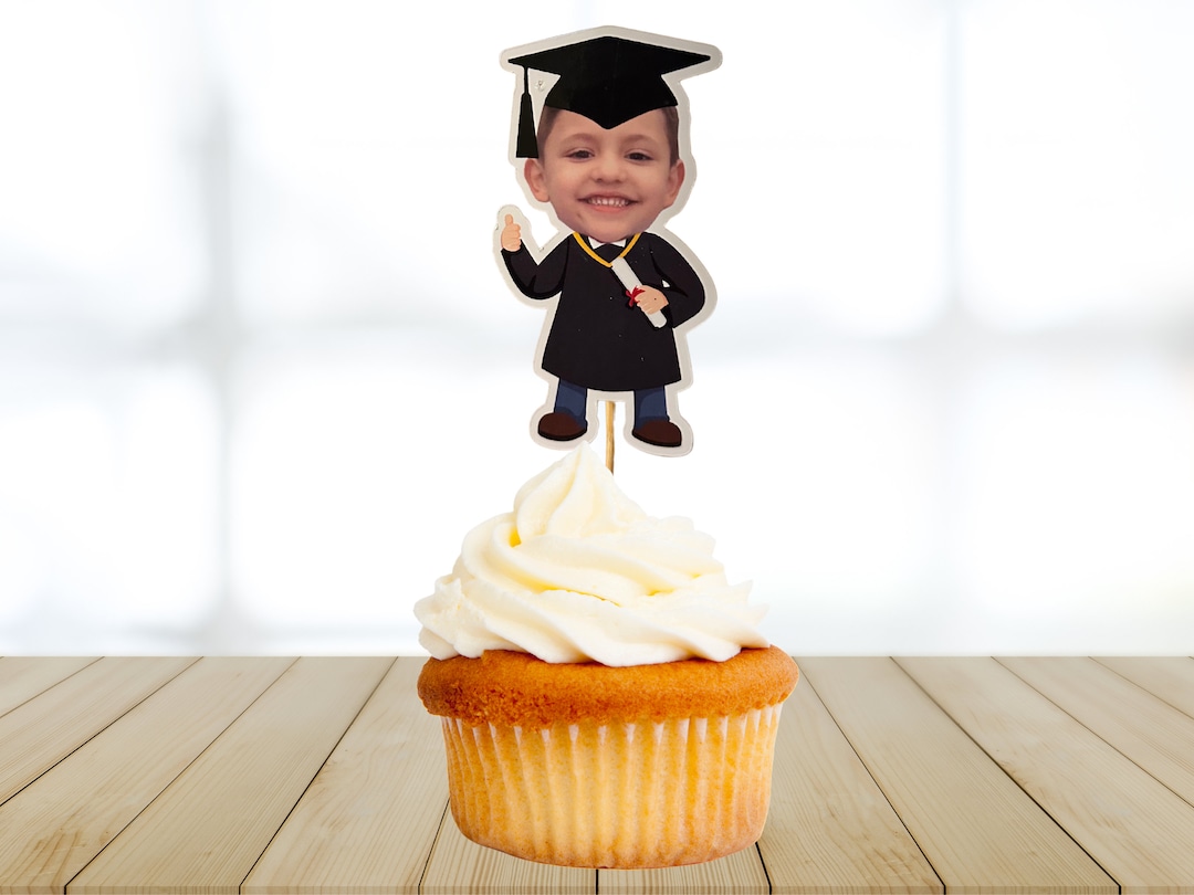 Graduation Cap Cupcake Toppers, Custom Graduation Cupcake Toppers, Face ...