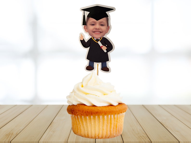 Graduation Cap Cupcake Toppers, Custom Graduation Cupcake Toppers, Face ...