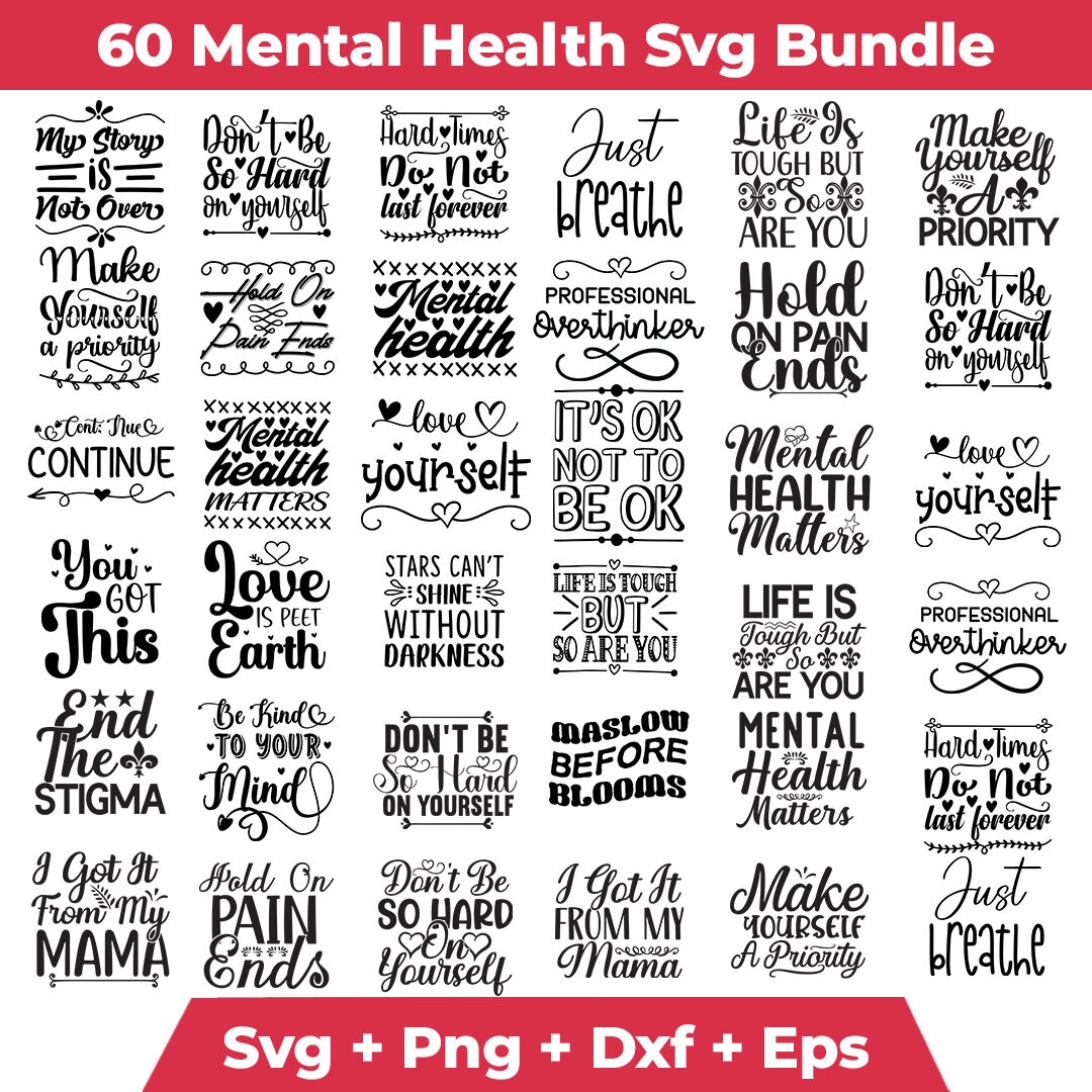 Boho Mental Healthy Svg Png Bundle Retro Inspirational Quotes Svg ...