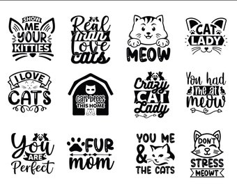 Funny Cat Quotes Svg Bundle, Cat Svg, Kitten Svg, Cat Lady Svg, Crazy ...