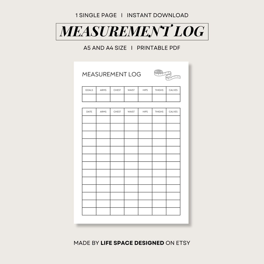 Measurement Log Template I A5 and A4 Size I Instant Downloadable ...