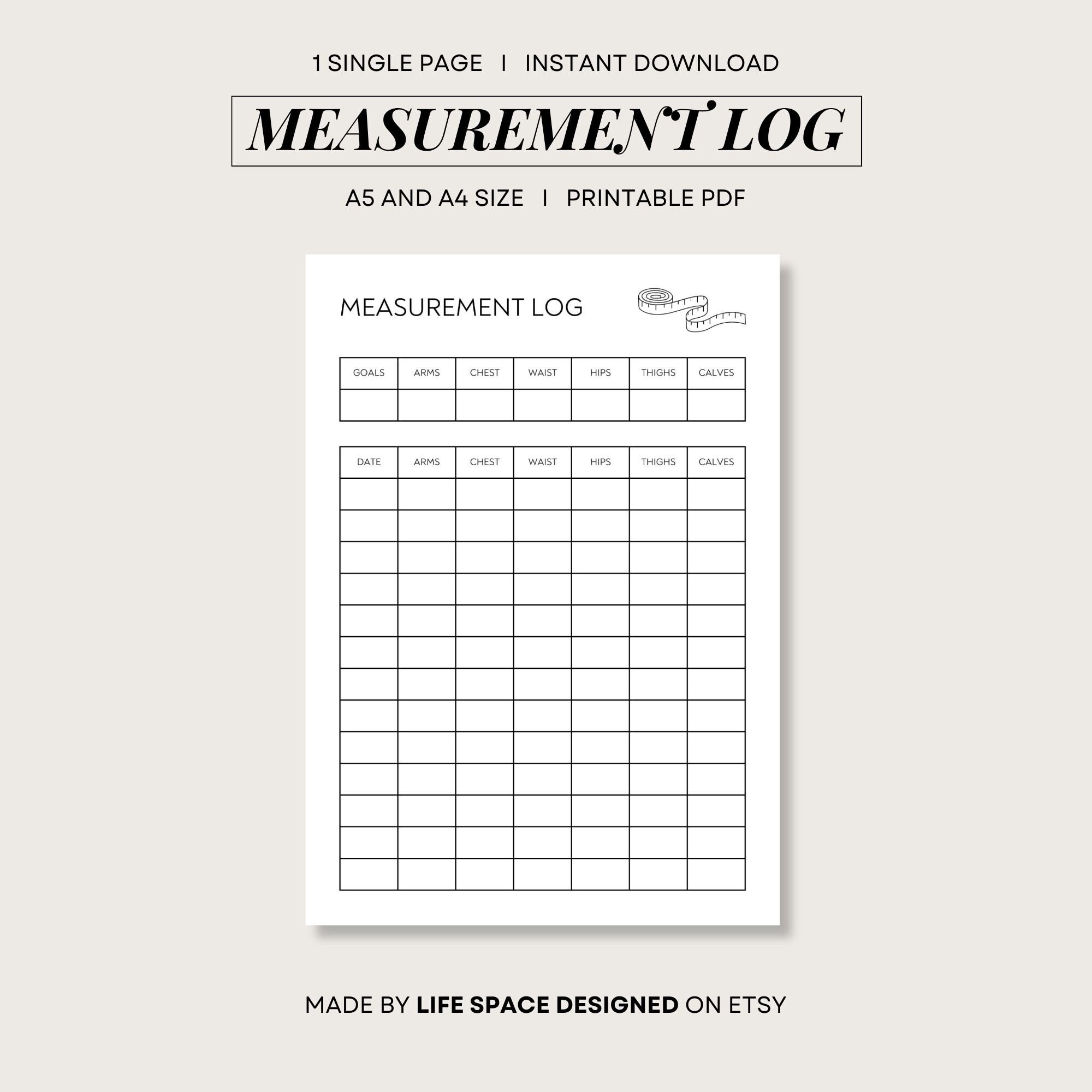 Measurement Log Template I A5 and A4 Size I Instant Downloadable ...