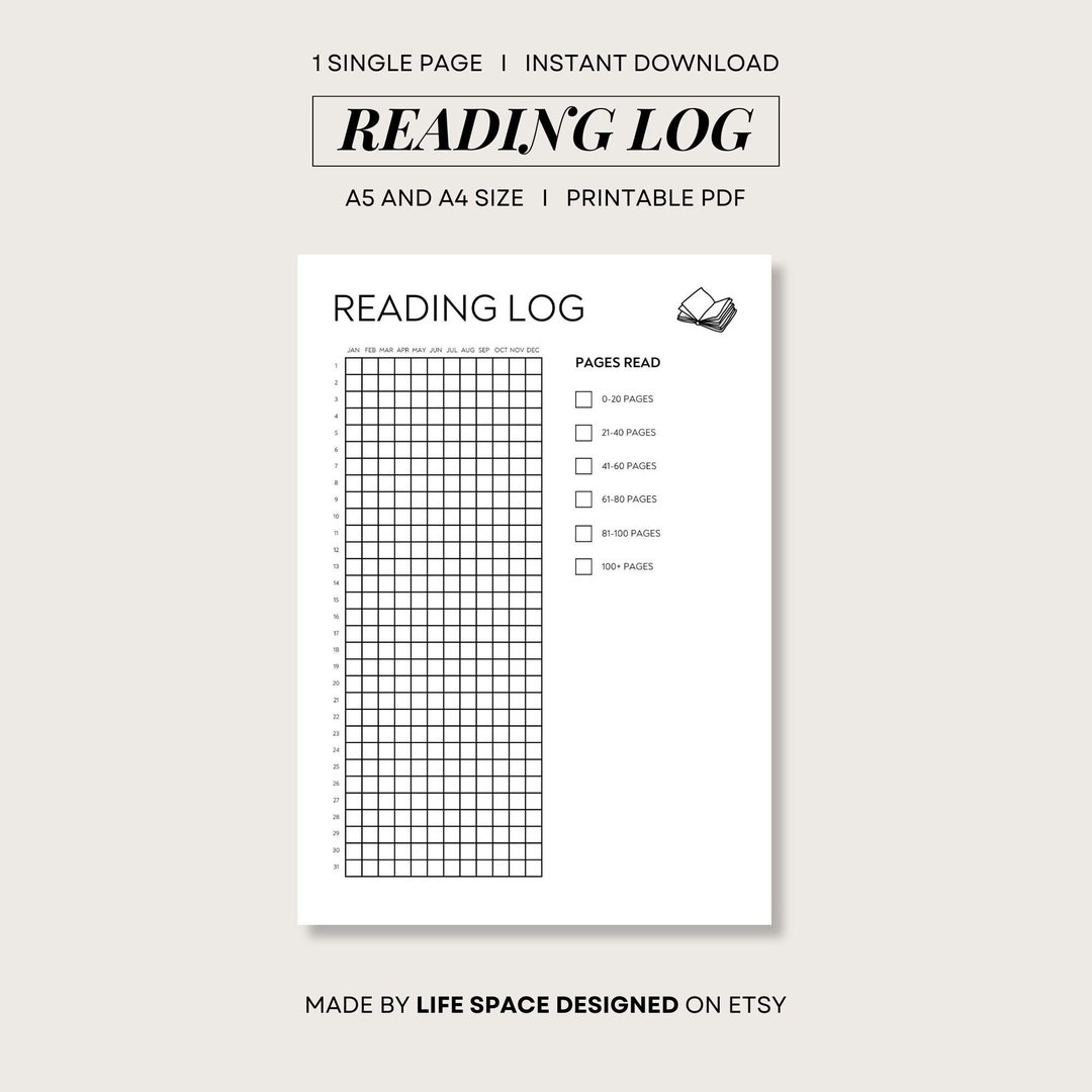 Reading Log Template I A5 and A4 Size I Instant Downloadable Printable ...