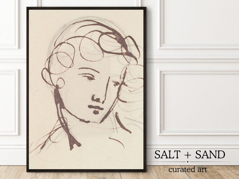 Antique Female Portrait Sketch | Vintage Line Art (printable) - Etsy