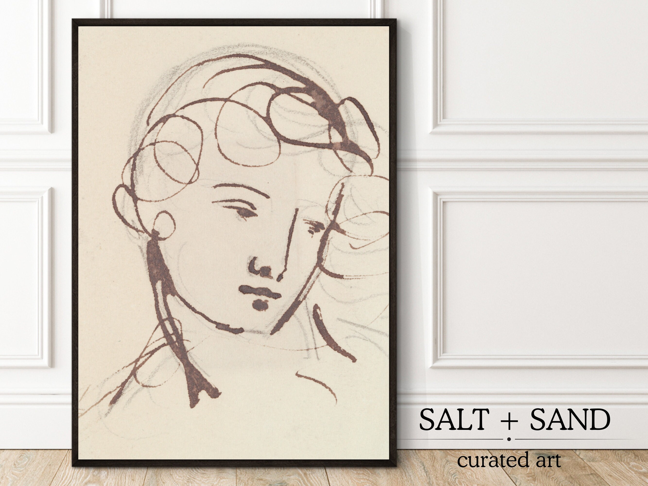 Vintage Portrait Sketch L Antique Female Portrait Study Neutral Vintage ...