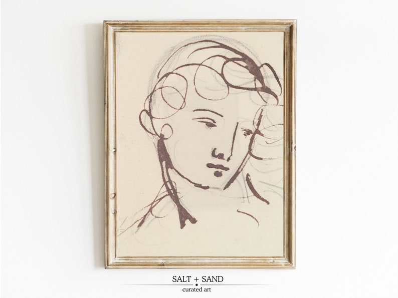 Vintage Portrait Sketch L Antique Female Portrait Study | Neutral ...
