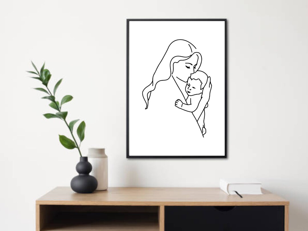 Mother and Baby Line Art Mother and Baby Line Drawing Line Art Line ...