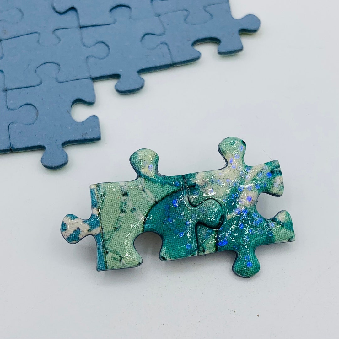 Jigsaw Puzzle Piece Pin Brooch Badge Upcycled Recycled Handmade Geek ...