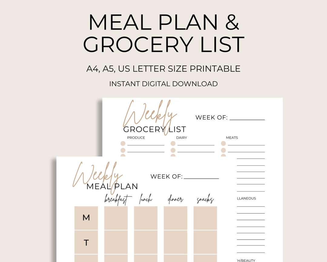 Weekly Meal Planner With Grocery List, Weekly Meal Planner, Shopping ...