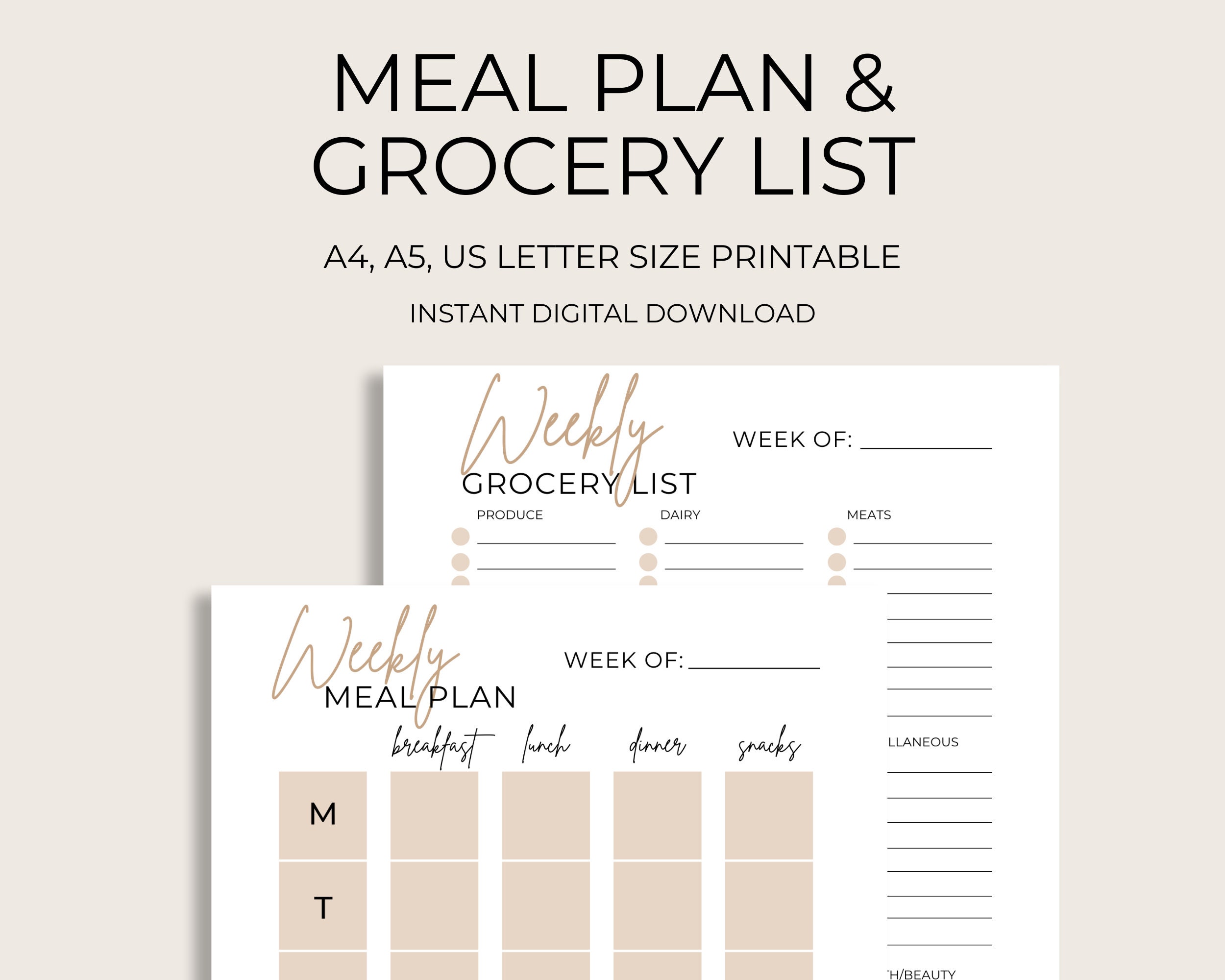 Weekly Meal Planner With Grocery List, Weekly Meal Planner, Shopping ...