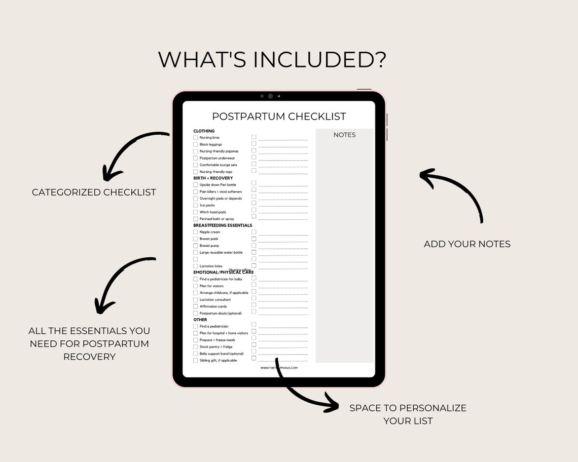 Minimalist Postpartum Checklist, Postpartum Checklist Printable ...