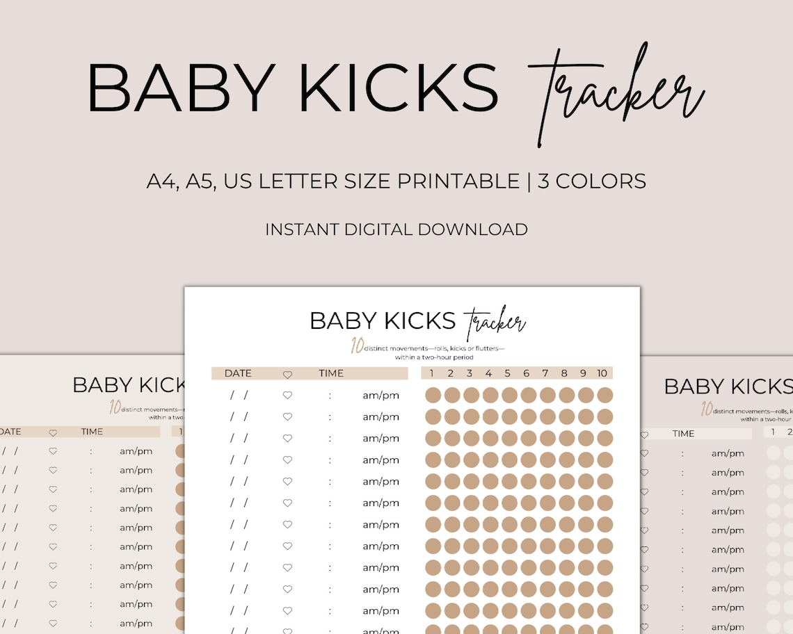Baby Kicks Tracker, Kick Count Log, Kick Count Chart, Fetal Movement ...