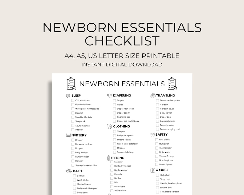Minimalist Newborn Essentials Checklist, Baby Essentials, Baby Registry ...