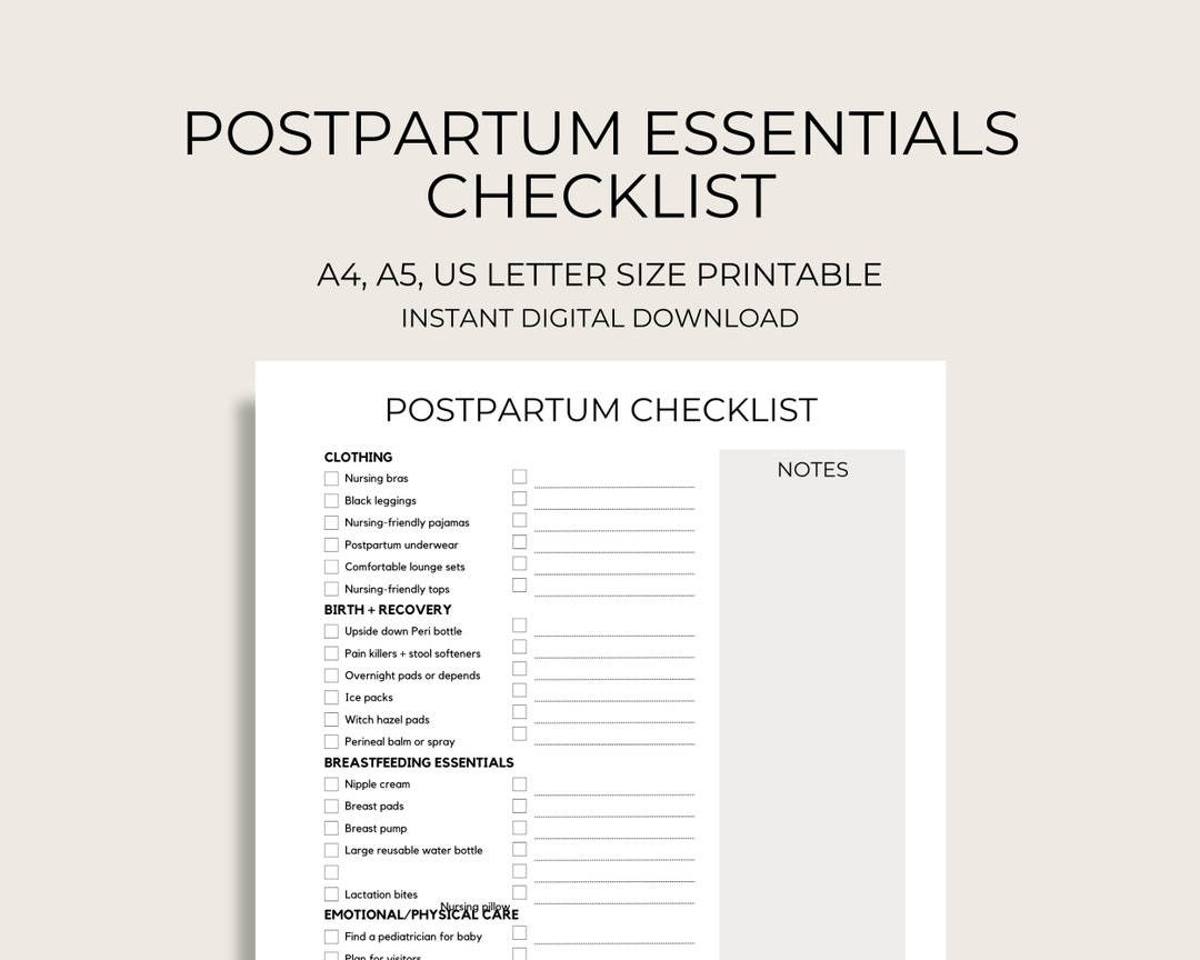 Minimalist Postpartum Checklist, Postpartum Checklist Printable ...