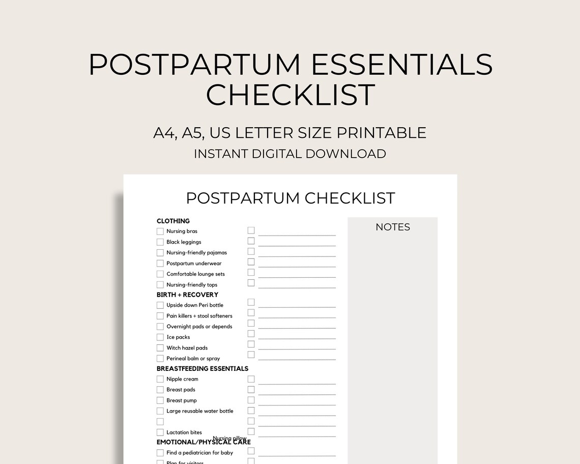 Minimalist Postpartum Checklist, Postpartum Checklist Printable ...