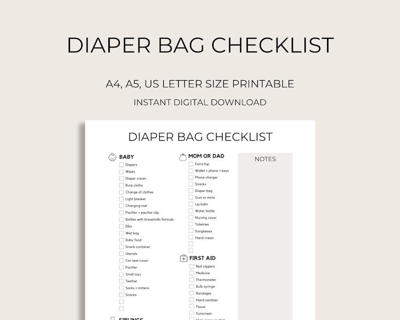 Minimalist Diaper Bag Checklist, Diaper Bag Checklist, Baby Bag ...