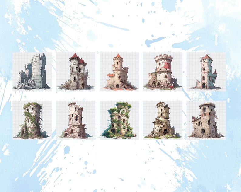 Crumbling Tower Pack Clipart | Set of 10 PNG Files Digital Download ...
