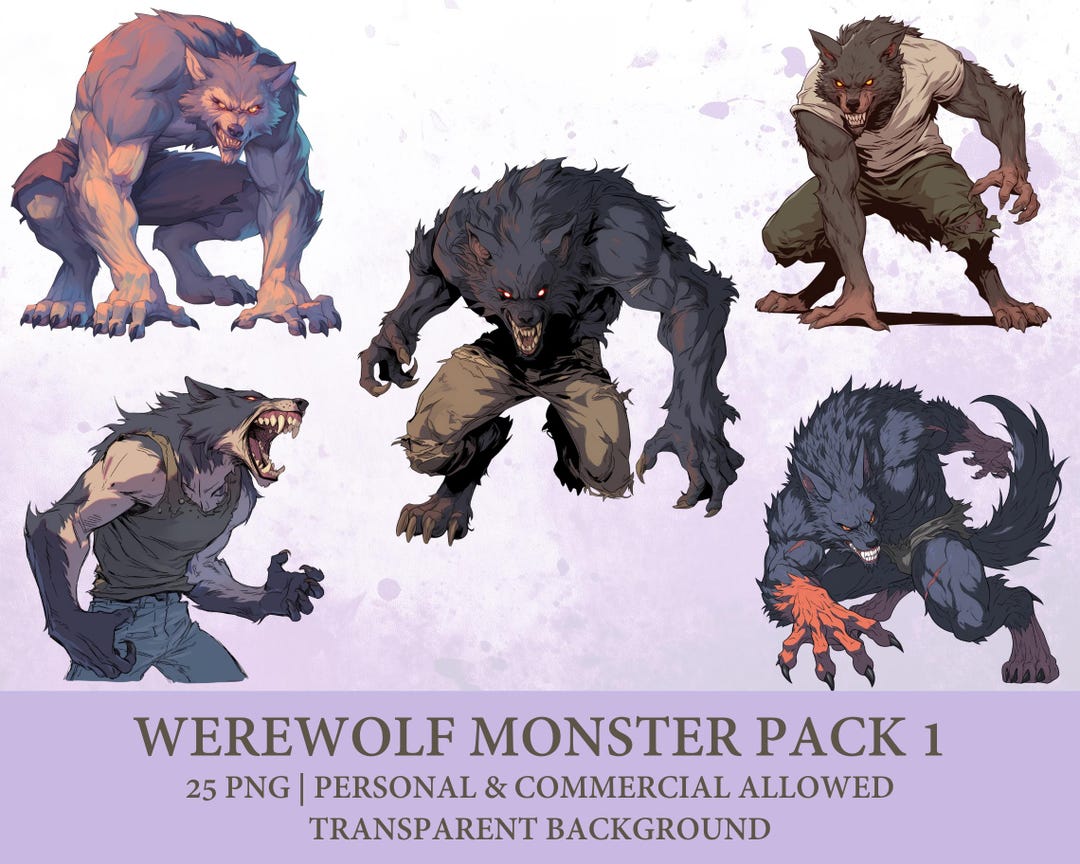 Werewolf Monster Pack 1 Clipart | Set of 25 300 DPI Files Digital ...