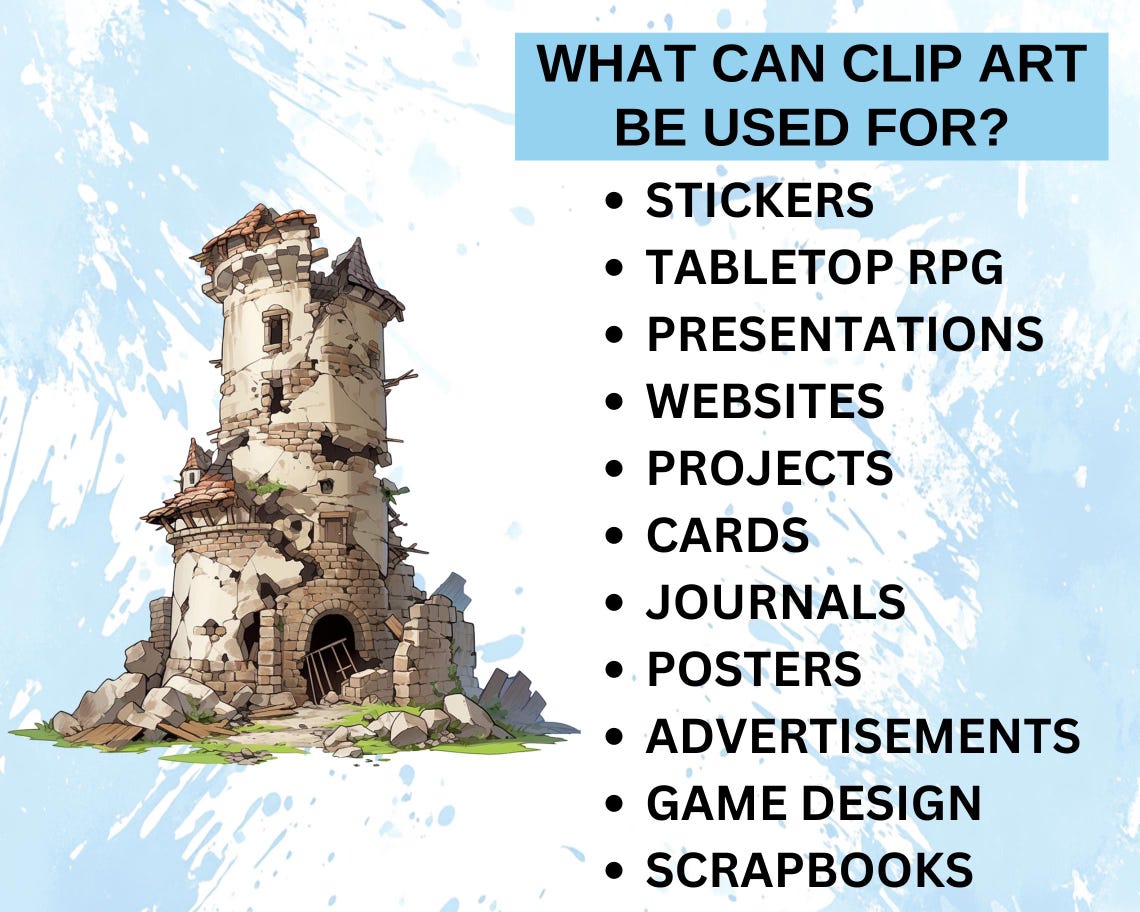 Crumbling Tower Pack Clipart | Set of 10 PNG Files Digital Download ...