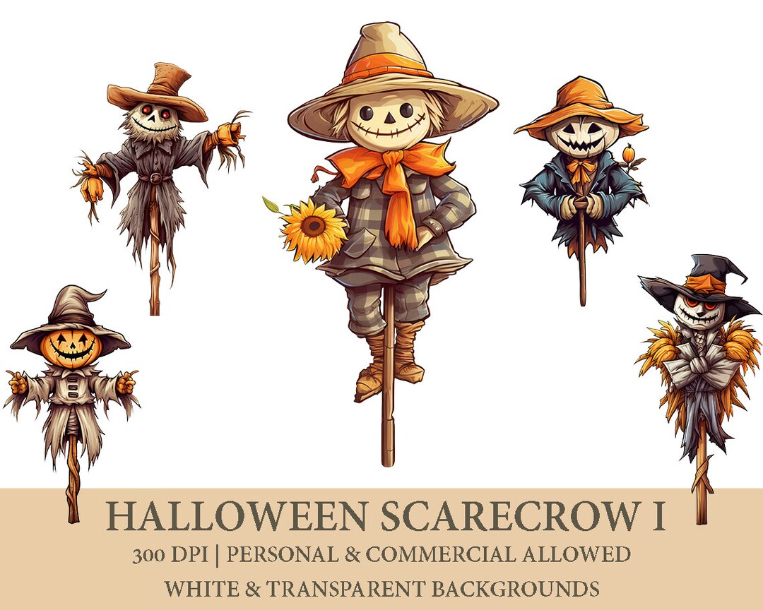 Halloween Scarecrow Pack Clipart | Set of 10 300 DPI Files Digital ...