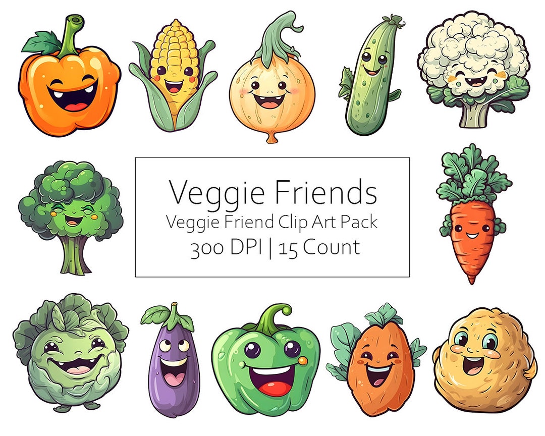 Veggie Friends | Smiling Veggie Clip Art | 300 DPI - Etsy