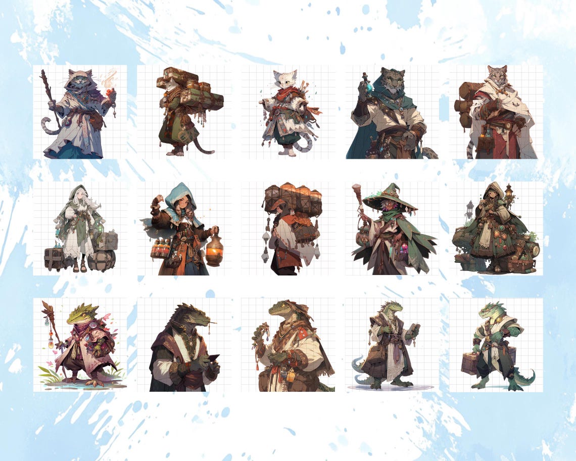 Fantasy Merchant Character Pack Clipart | DPI Files 100+ Digital ...