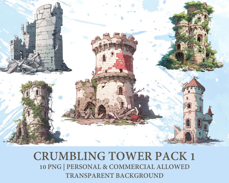 Crumbling Tower Pack Clipart | Set of 10 PNG Files Digital Download ...