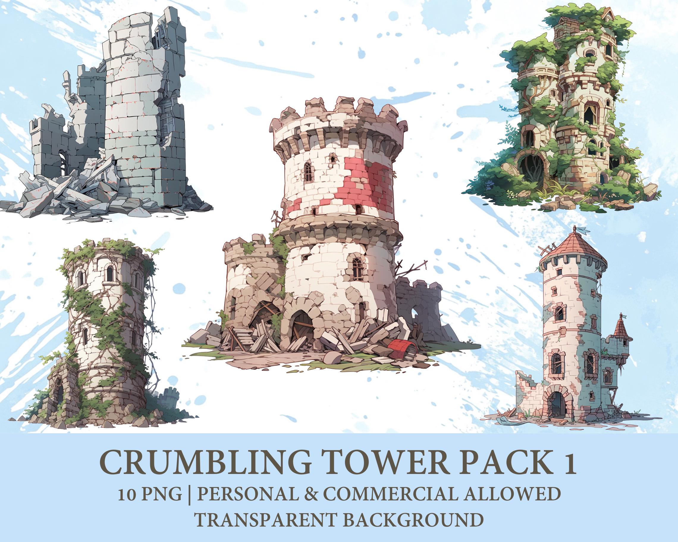Crumbling Tower Pack Clipart | Set of 10 PNG Files Digital Download ...