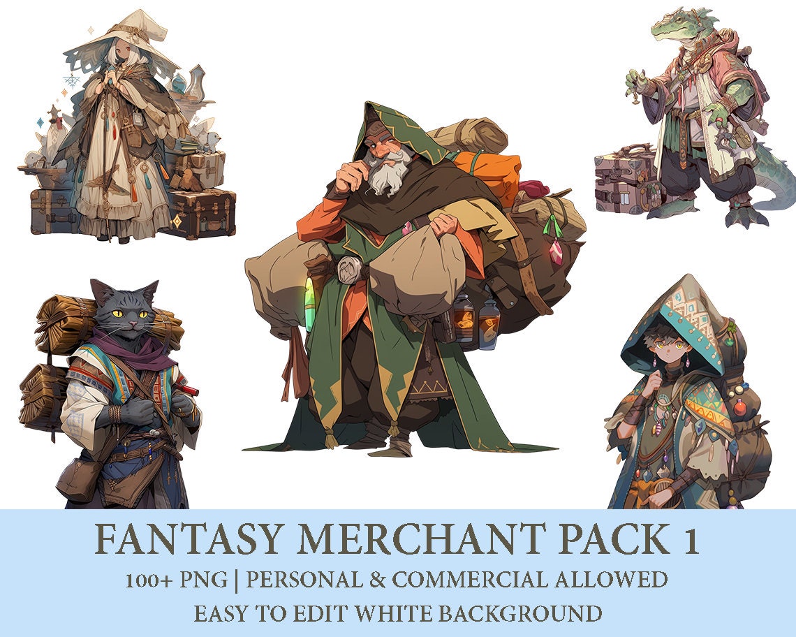 Fantasy Merchant Character Pack Clipart DPI Files 100 Digital Download ...