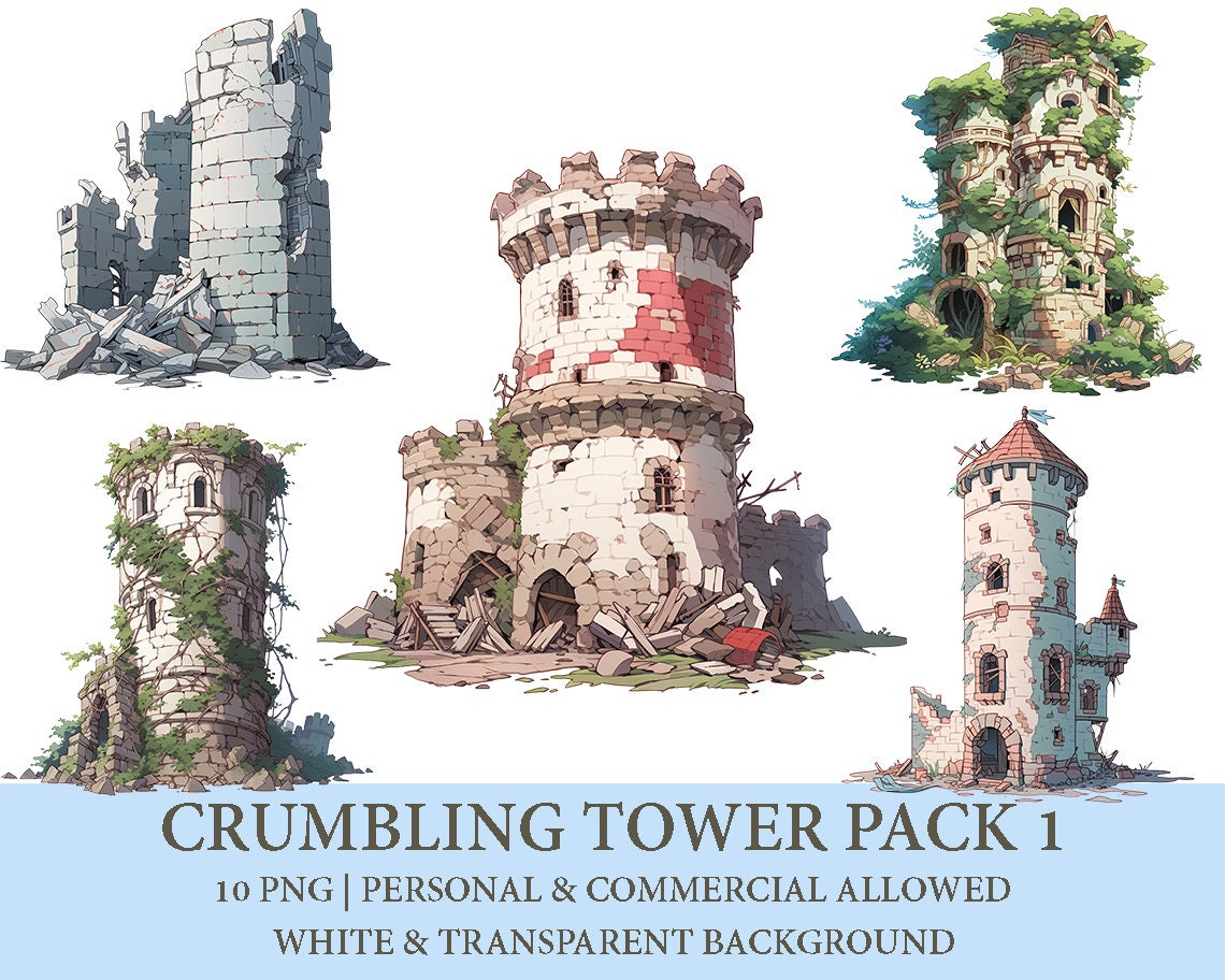 Crumbling Tower Pack Clipart Set of 10 PNG Files Digital Download Pack ...
